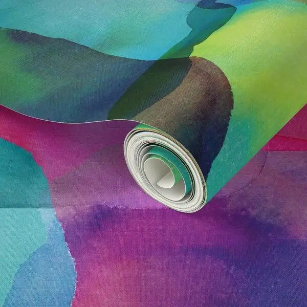 Spoonflower Abstract Watercolor Paint Colourful Bright Custom Removable Wallpaper - Rainbow