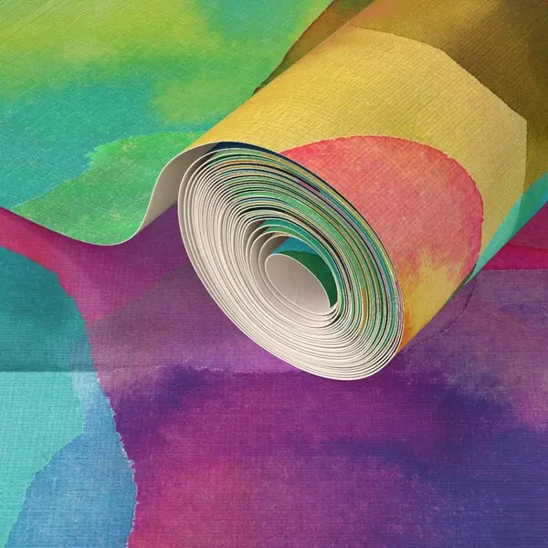 Spoonflower Abstract Watercolor Paint Colourful Bright Custom Removable Wallpaper - Rainbow