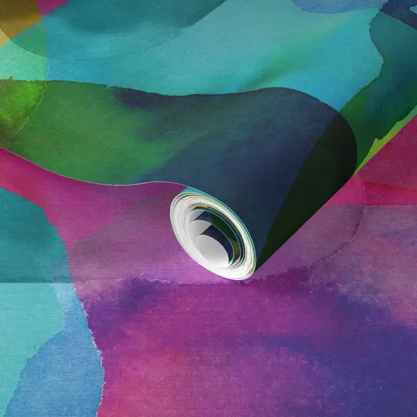 Spoonflower Abstract Watercolor Paint Colourful Bright Custom Removable Wallpaper - Rainbow