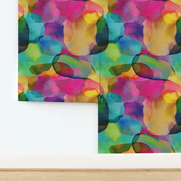Spoonflower Abstract Watercolor Paint Colourful Bright Custom Removable Wallpaper