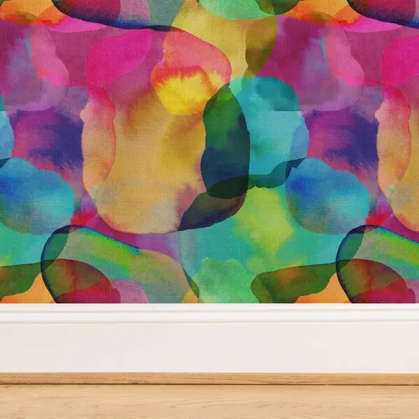 Spoonflower Abstract Watercolor Paint Colourful Bright Custom Removable Wallpaper