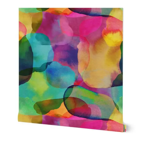 Spoonflower Abstract Watercolor Paint Colourful Bright Custom Removable Wallpaper