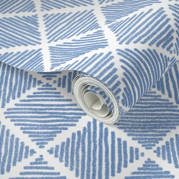 Spoonflower Synergy Doctor Blue And White Geometric Flat Out Custom Pre-pasted Wallpaper - Blue,white