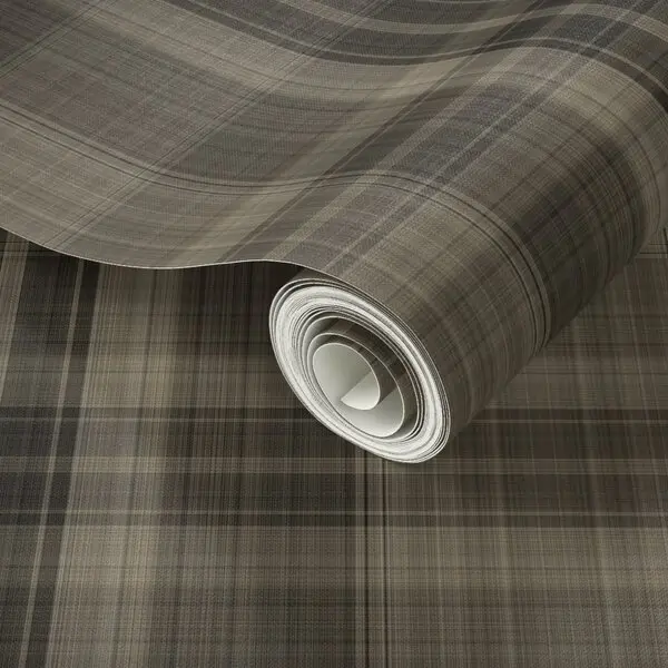Spoonflower Brown Plaid Masculine Neutral Tones Browns Custom Removable Wallpaper - Brown,gray