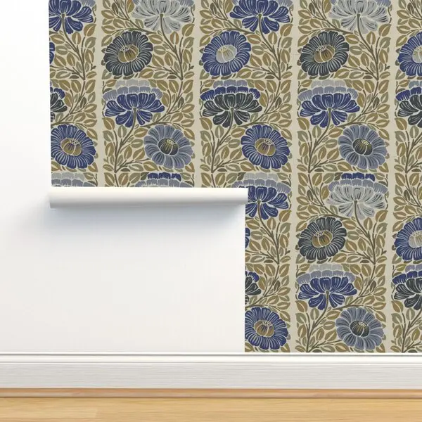 Spoonflower Zinnia Tile In 100% Natural Sisal Grasscloth Wallcovering