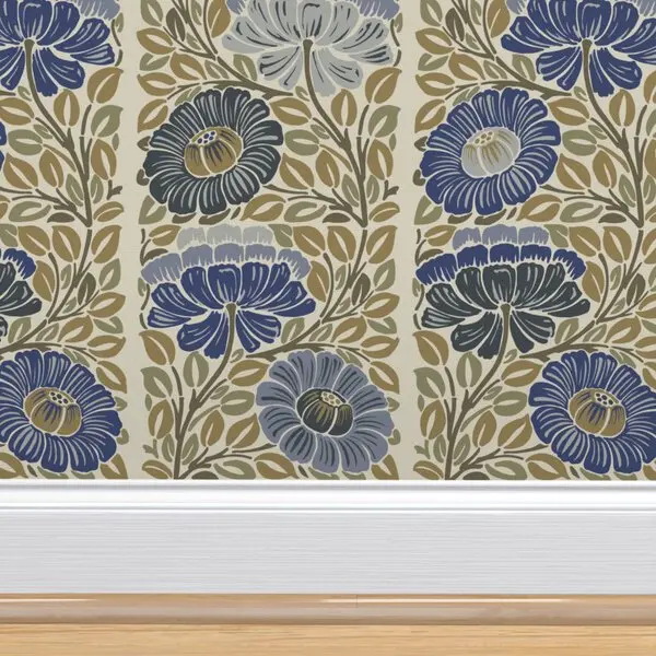 Spoonflower Zinnia Tile In 100% Natural Sisal Grasscloth Wallcovering