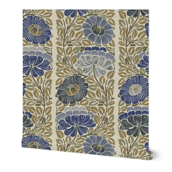 Spoonflower Zinnia Tile In 100% Natural Sisal Grasscloth Wallcovering