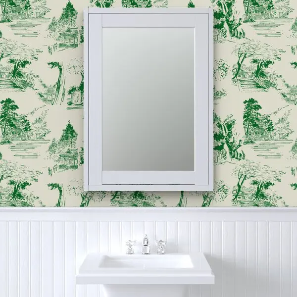 Spoonflower Asian Toile Custom Removable Wallpaper - Green