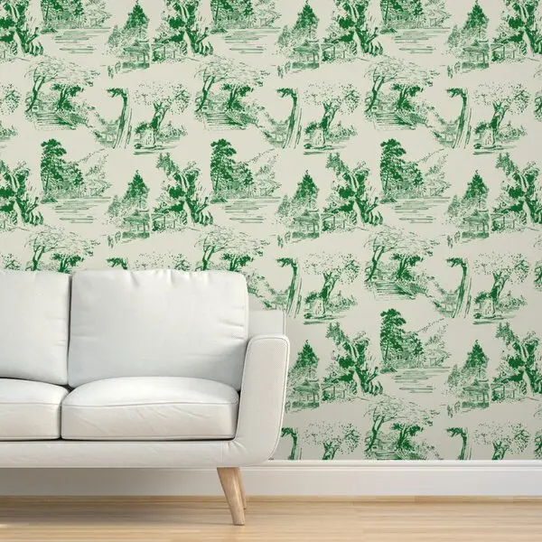 Spoonflower Asian Toile Custom Removable Wallpaper - Green