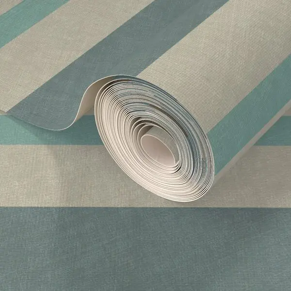 Spoonflower Neutral Stripes With Texture Teal Grey Olive Aqua 100% Natural Sisal Grasscloth Wallcovering - Teal,blue,green