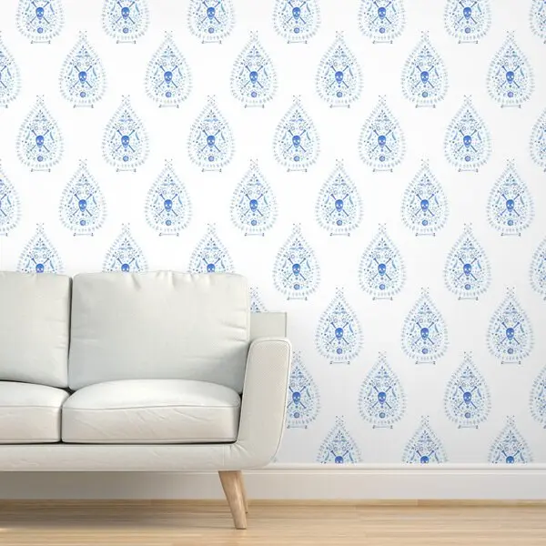 Spoonflower Paisley Skull Arrows Pirate Crossbones Boho Block Custom Removable Wallpaper