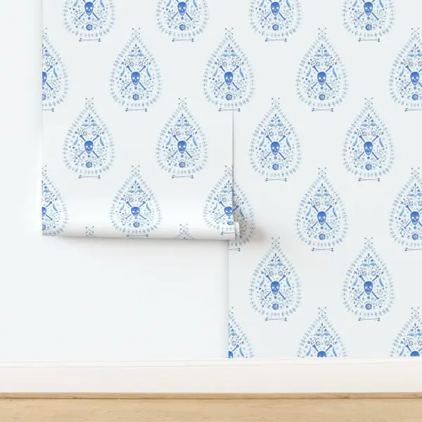 Spoonflower Paisley Skull Arrows Pirate Crossbones Boho Block Custom Removable Wallpaper