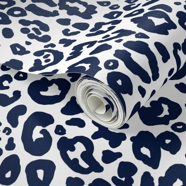 Spoonflower Animal Cheetah Nautical Navy And White Dark Blue Custom Removable Wallpaper - Blue,white,gray