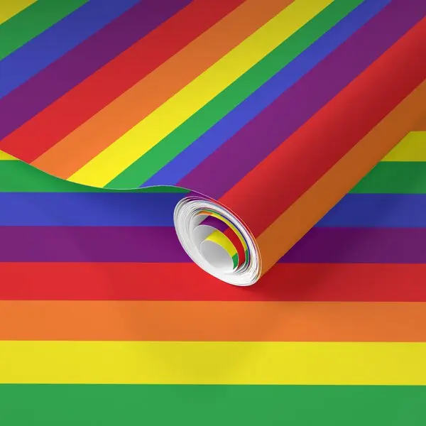 Spoonflower Pride Stripes Lgbt Gay Flag Striped Custom Removable Wallpaper - Rainbow