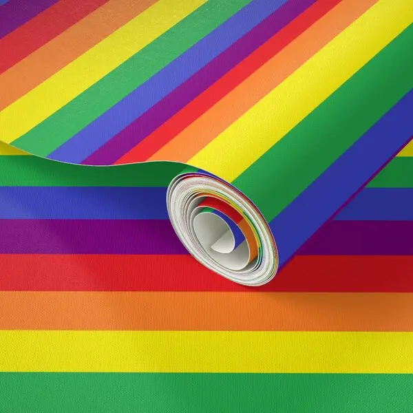 Spoonflower Pride Stripes Lgbt Gay Flag Striped Custom Removable Wallpaper - Rainbow
