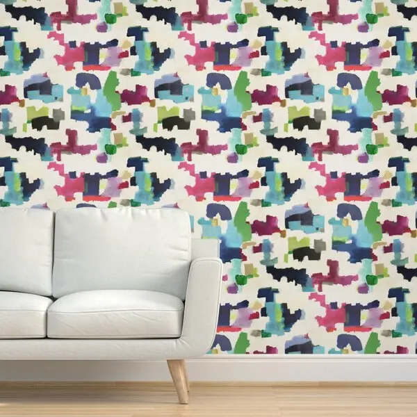 Spoonflower Paint Painting Multicolor Brushstroke Abstract 100% Natural Sisal Grasscloth Wallcovering