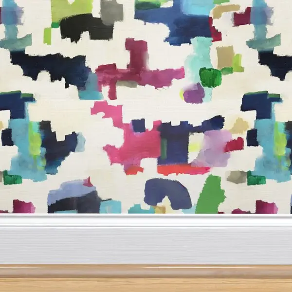 Spoonflower Paint Painting Multicolor Brushstroke Abstract 100% Natural Sisal Grasscloth Wallcovering