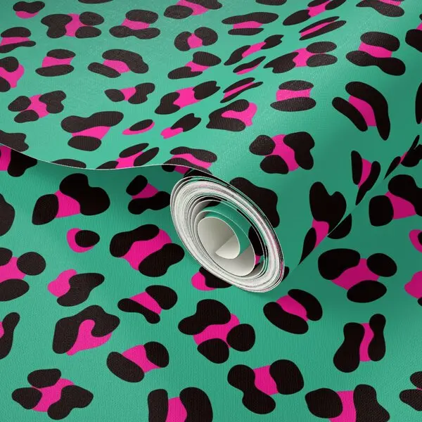 Spoonflower Pink Green Retro Animal 80s Spots Custom Removable Wallpaper - Green,pink,mint
