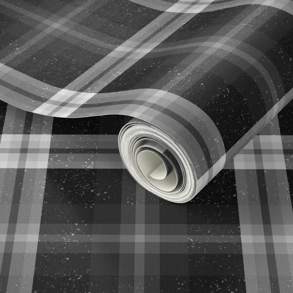 Spoonflower Plaid Galaxy Black White Night Sky Custom Removable Wallpaper - Black,white,gray