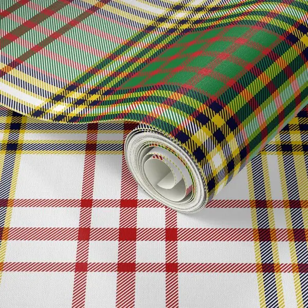 Spoonflower Black White Green Yellow Plaid Red Tartan Custom Removable Wallpaper - Beige,green,red