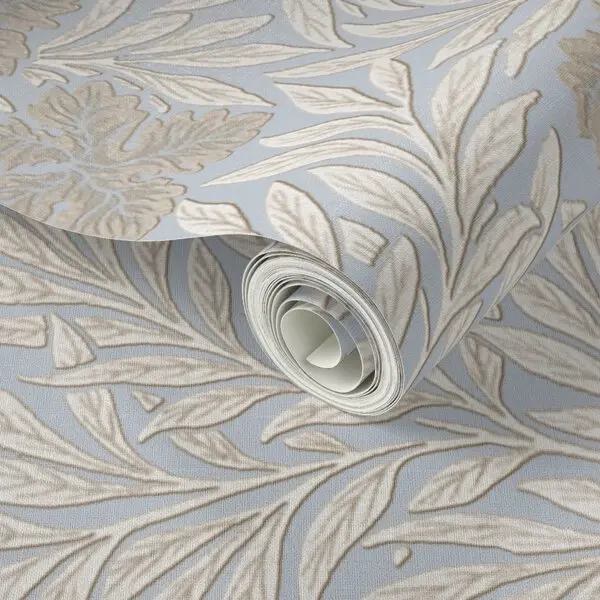 Spoonflower Jungle Vines Leaves Floral Neutral Custom Pre-pasted Wallpaper - Beige,gray