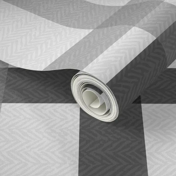 Spoonflower Rotated Retro Plaid Light Gray Check Herringbone Custom Removable Wallpaper - Gray,white,black