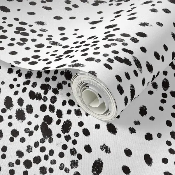 Spoonflower Charcoal Dots Black Animal Print Abstract Spots Custom Removable Wallpaper - White,black,gray