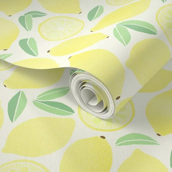 Spoonflower Green Yellow Leaves Fruit Leaf Summer Food Traditional Wallpaper - Yellow,white,green