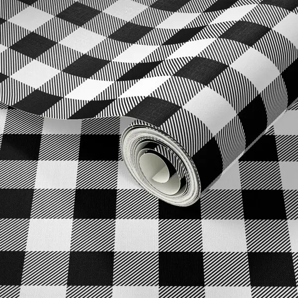Spoonflower Black Buffalo Check Squares Plaid Custom Removable Wallpaper - Black,white,gray