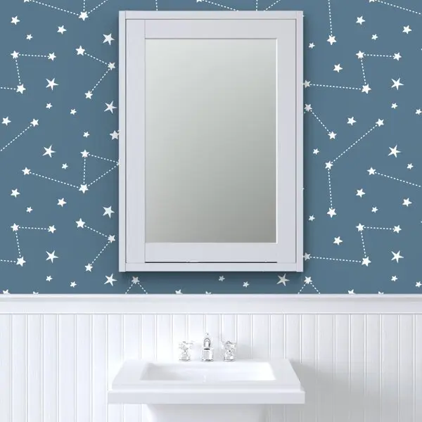 Spoonflower Stars Constellations Custom Pre-pasted Wallpaper - Blue