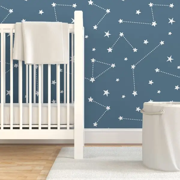 Spoonflower Stars Constellations Custom Pre-pasted Wallpaper - Blue