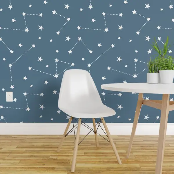 Spoonflower Stars Constellations Custom Pre-pasted Wallpaper - Blue