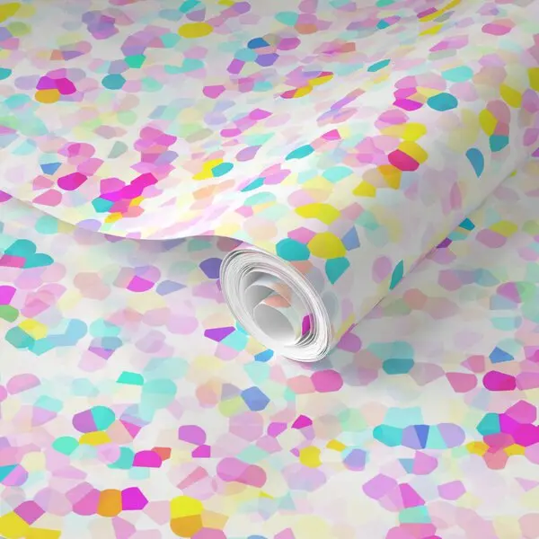 Spoonflower Bright Cyan Magenta Yellow Confetti Rainbow Candy Custom Pre-pasted Wallpaper - Pink,green,beige