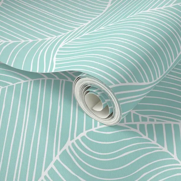 Spoonflower Lines Stripe Geometric Aqua Teal Waves Stripes Custom Removable Wallpaper - Blue,green,teal