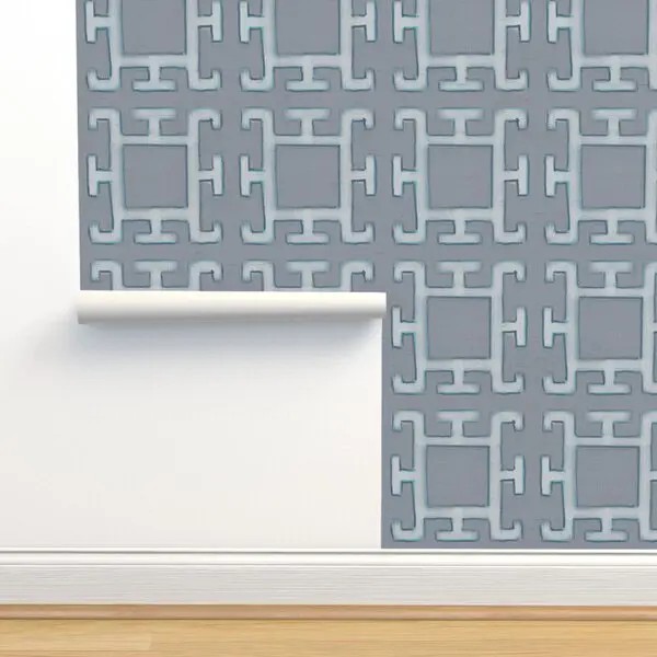 Spoonflower Carroll Blue 100% Natural Sisal Grasscloth Wallcovering - Gray,blue,grey