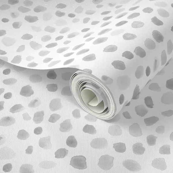 Spoonflower Black And White Grey Modern Dots Abstract Spots Custom Pre-pasted Wallpaper - White,gray