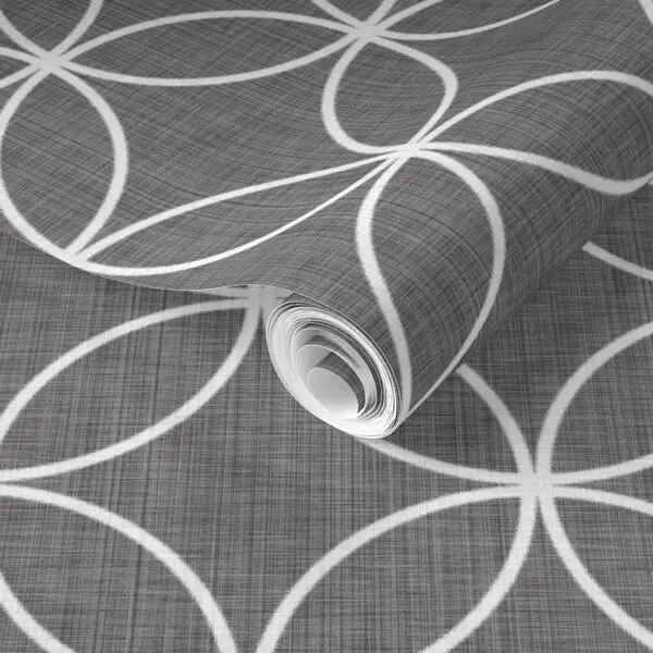 Spoonflower Geometric Trellis Mid Century Circle Locks Traditional Wallpaper - Black,gray,white