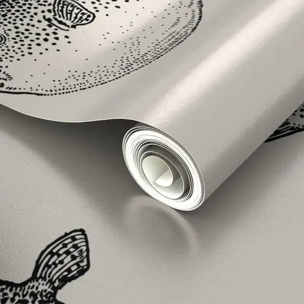 Spoonflower Blowfish Puffer Fish Masculine Nautical Beach Custom Removable Wallpaper - Black