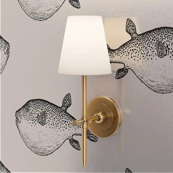 Spoonflower Blowfish Puffer Fish Masculine Nautical Beach Custom Removable Wallpaper - Black