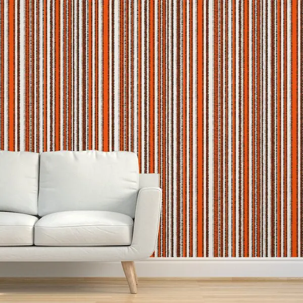 Spoonflower Stripe 100% Natural Sisal Grasscloth Wallcovering - Orange