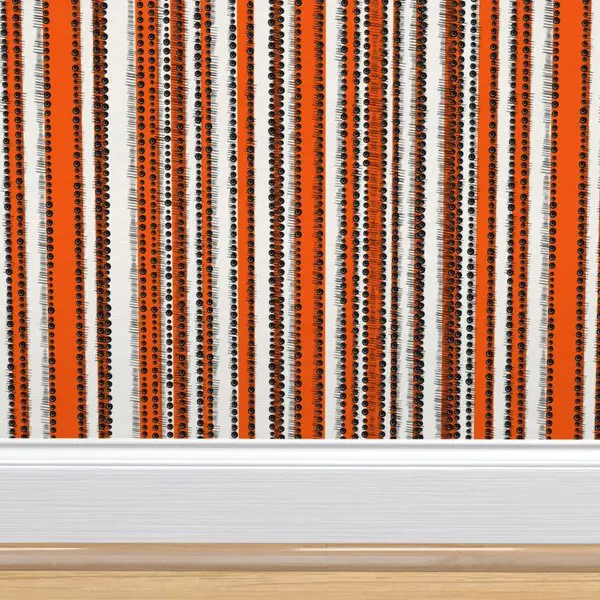 Spoonflower Stripe 100% Natural Sisal Grasscloth Wallcovering - Orange