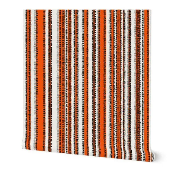 Spoonflower Stripe 100% Natural Sisal Grasscloth Wallcovering - Orange
