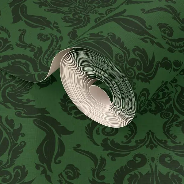 Spoonflower Cephalopod Damask Sea 100% Natural Sisal Grasscloth Wallcovering - Green