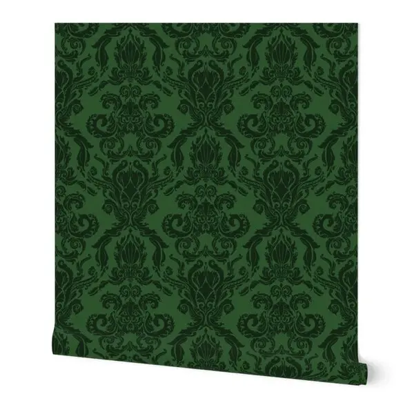 Spoonflower Cephalopod Damask Sea 100% Natural Sisal Grasscloth Wallcovering