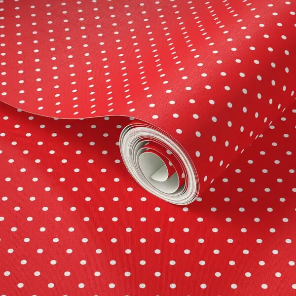 Spoonflower Red Polka Dot Custom Pre-pasted Wallpaper - Red,pink,coral