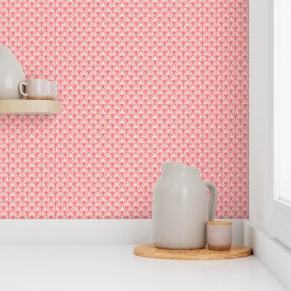 Spoonflower Coral Pastel Scalloped Scallops Escallop Scales Custom Removable Wallpaper - Pink,red
