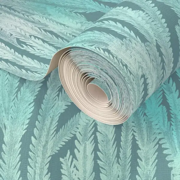 Spoonflower Caulerpa Bahamas Aqua On 150 100% Natural Sisal Grasscloth Wallcovering - Gray,aqua,blue