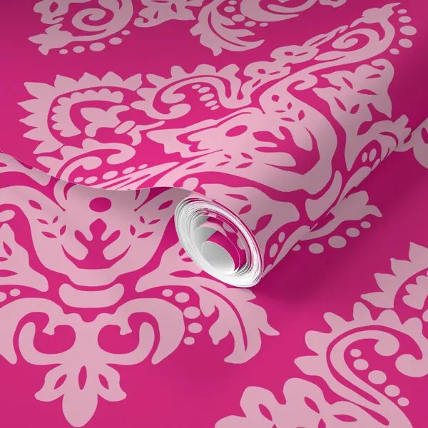 Spoonflower Damask Pattern Custom Pre-pasted Wallpaper - Pink
