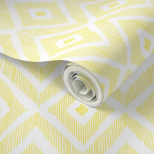 Spoonflower Ikat Pattern Yellow Winter Custom Pre-pasted Wallpaper - Yellow,white,green