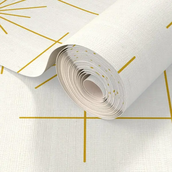 Spoonflower Orbs Starburst White Gold 100% Natural Sisal Grasscloth Wallcovering - White,gold,yellow